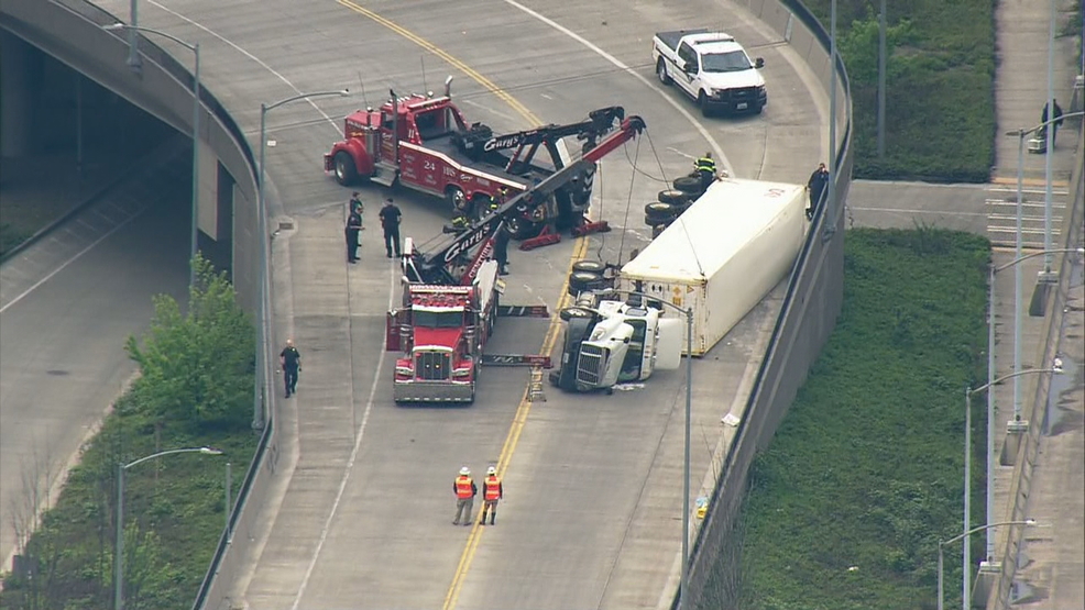 Overturned semi blocking traffic on E. Marginal Way South | KOMO